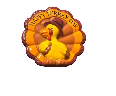 Russ Pin/Brooch- HAPPPY TURKEY DAY- yellow turkey- brown orange ...