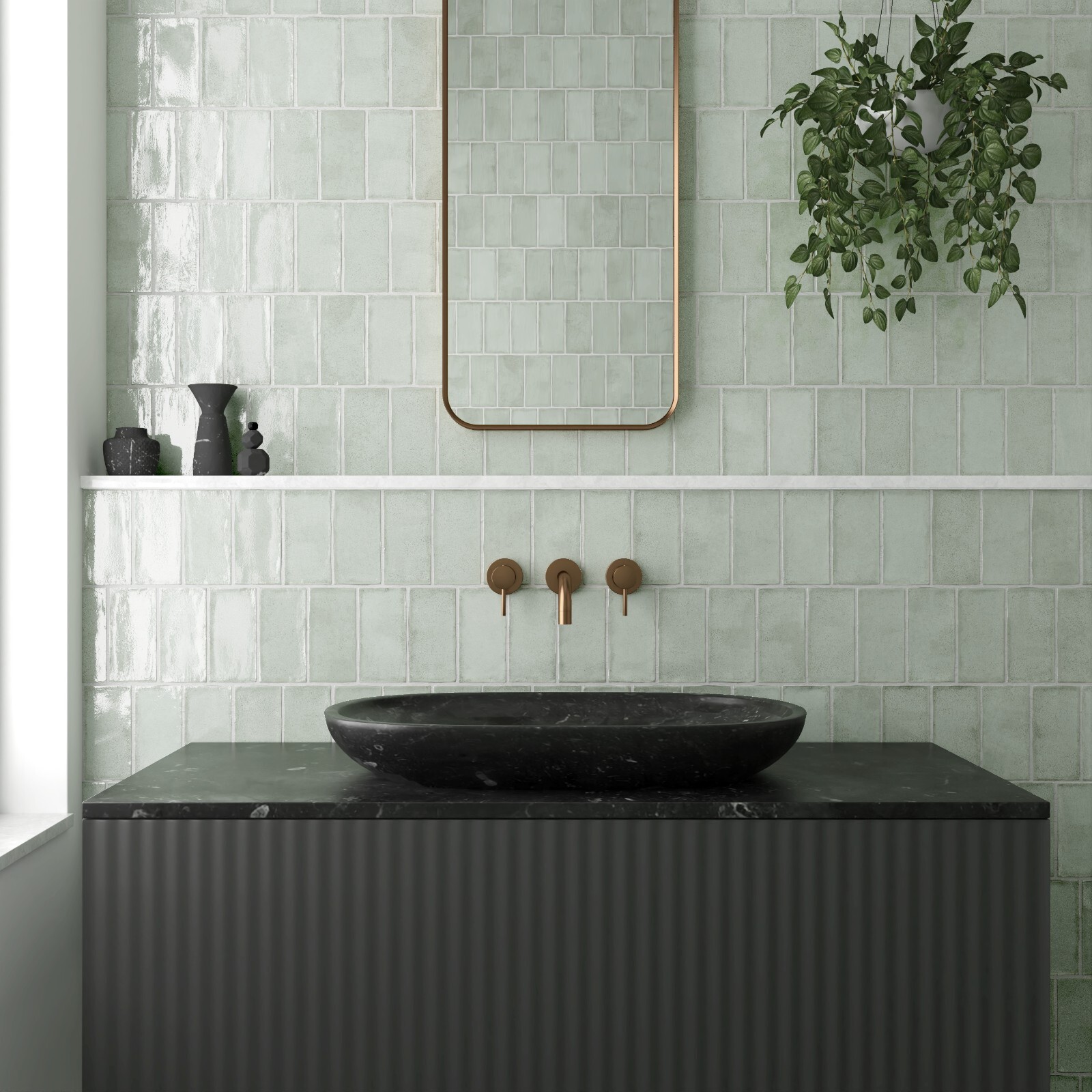 Tile Samples: Dordogne Matcha Green Rustic Gloss Wall Tiles 7.5 X 15cm ...