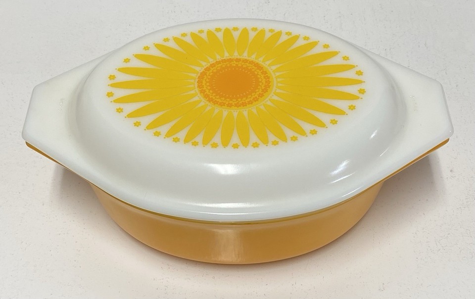 Vintage Pyrex Glass Daisy Sunflower 043 Orange Oval Casserole Dish ...
