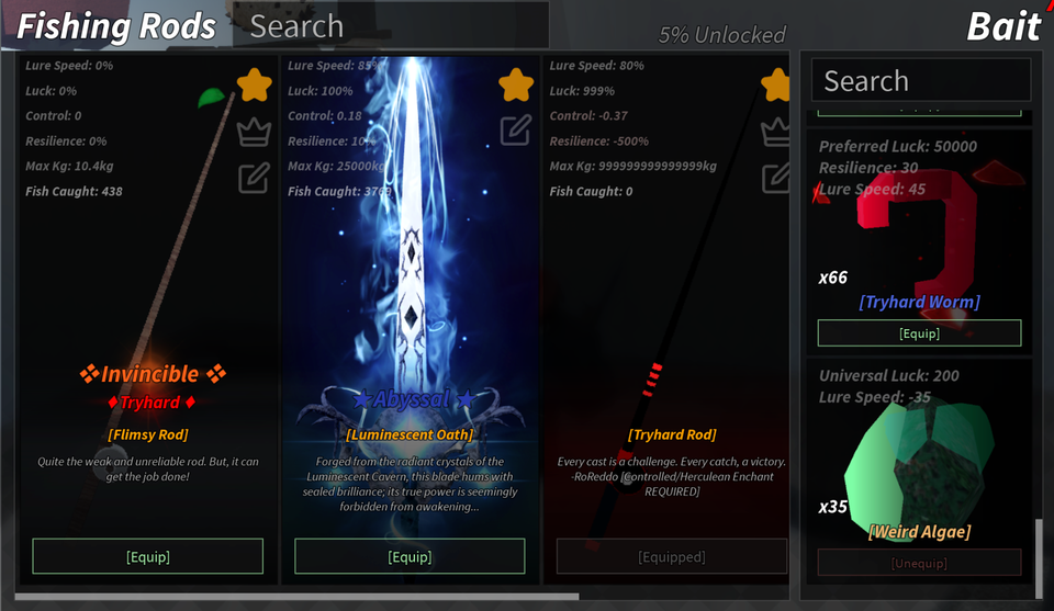 Roblox Fisch Account - Tryhard Rod, Luminescent Oath Rod, 42m+$, level ...