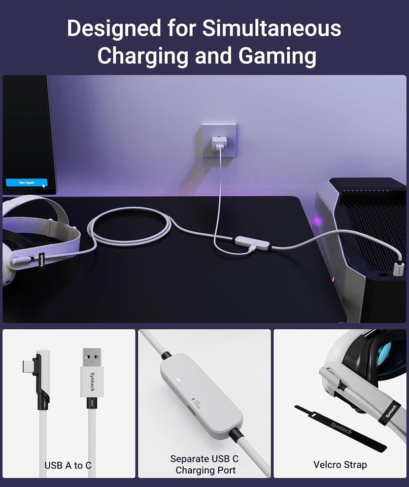 Syntech VR Charging Link Cable 16FT Compatible with Meta Quest 3S/Quest ...