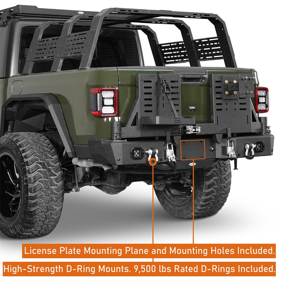 Rear Bumper w/ Spare Tire Carrier & Fuel Can Mount for 20-25 Jeep ...