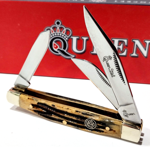Couteau Queen Stockman Winterbottom 3 Lames Acier 440C Manche OS QN26WB ...