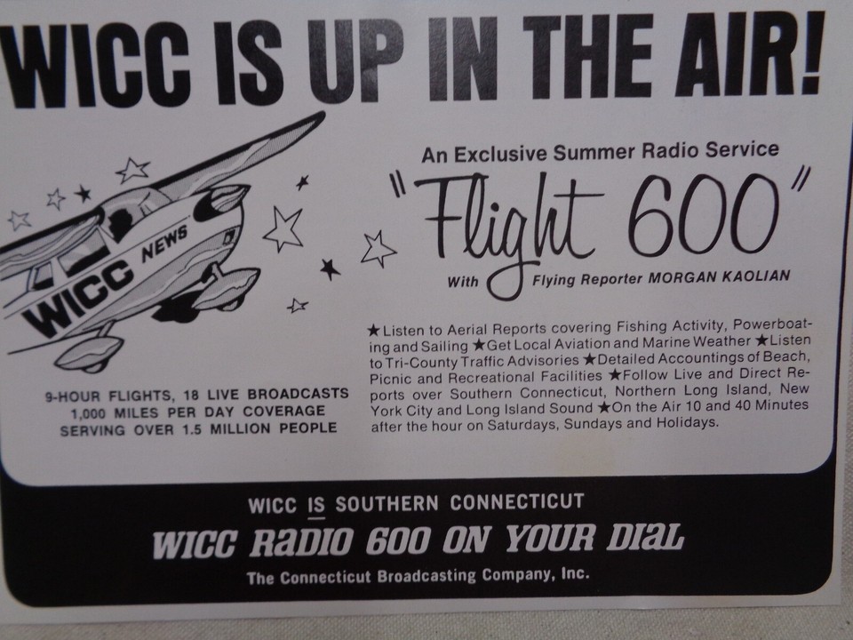 WICC RADIO 600 vintage ad 1973 Connecticut seaplane Broadcast station ...