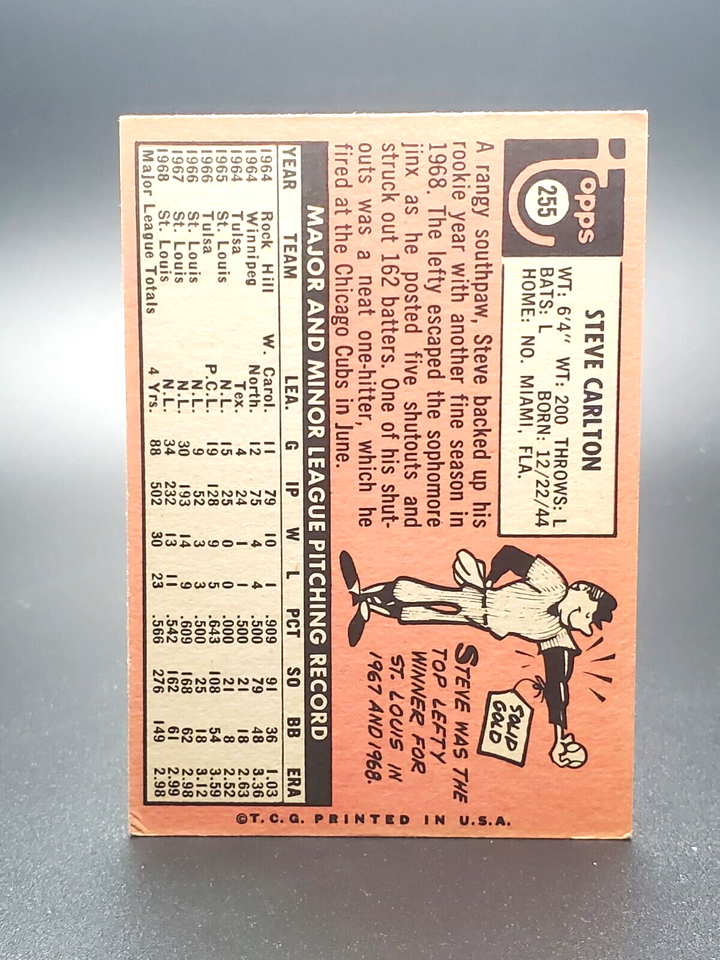 1969 Topps #255 Steve Carlton EX/EX-MT HOF NICE! St. Louis Cardinals ...