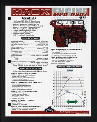 MACK TRUCKS MP8 US07 ENGINE 455E SPECIFICATIONS BROCHURE 2007 | eBay ...