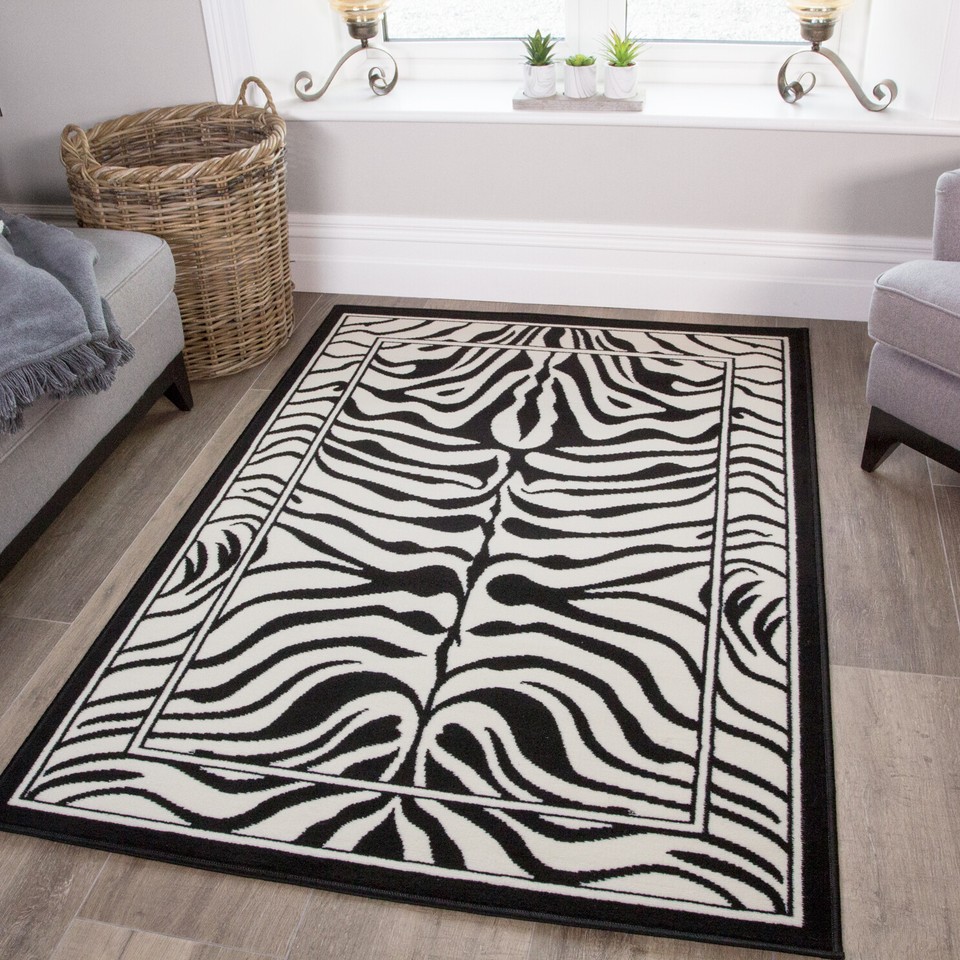 Long Narrow Trendy Zebra Print Runner Rug Monochrome Black White ...