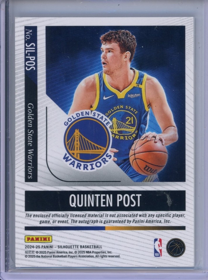 2024-25 Panini Silhouette Red GSW LOGO Quinten Post RC ROOKIE PATCH ...