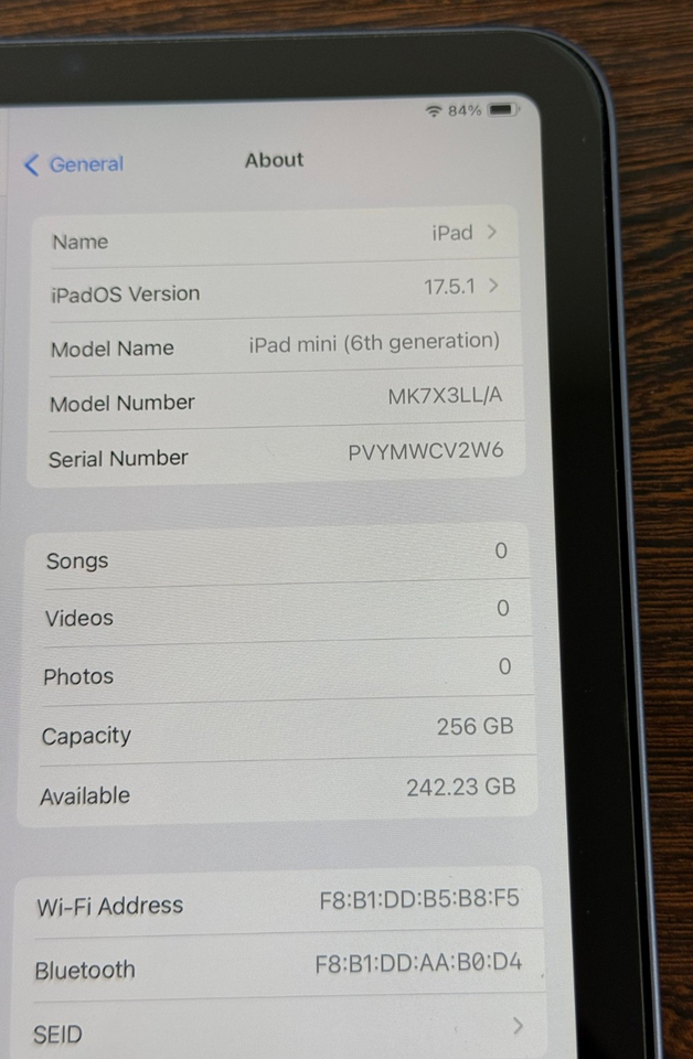 Apple iPad Mini 6th Gen - 256GB Purple - Wi-Fi - 85% Batt - Excellent ...