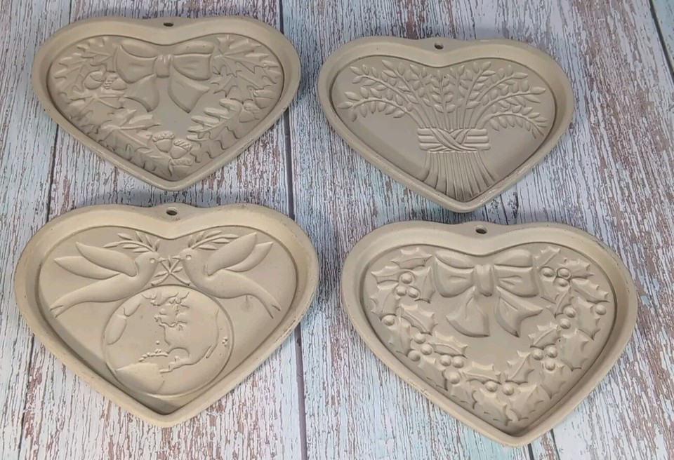 4 Vintage Pampered Chef Stoneware Mold Bountiful Heart Peace On Earth ...