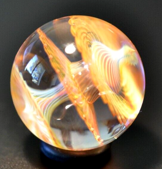 RYAN WHITMORE GLASS MARBLE/1.162"-DELICATE 3 LAYER BEAUTY-TANGERINE ...