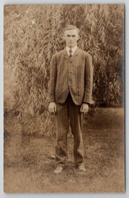 RPPC Handsome Young Harry Man Posing With The Weeping Willow Tree ...