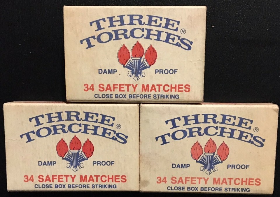 1978 Lot of 3 Vintage Boxes of “THREE TORCHES” on the Box Damp Proof ...