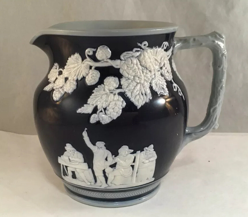 ANTIQUE COPELAND SPODE POTTERY MILK PITCHER RELIEF MOLDED FIGURES DARK ...