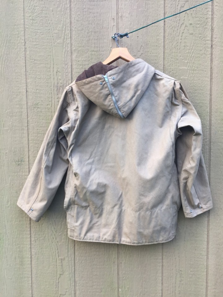 Vintage Hunting Jacket Coat Brown Canvas Medium Zipper Hood Game Pouch ...