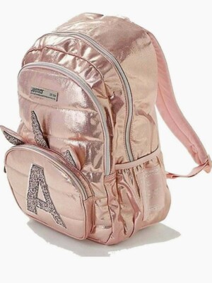 JUSTICE Backpack Girls Rose Gold Unicorn Initial Pink NEW A B K L M N P ...