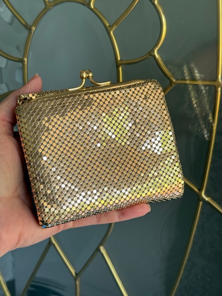 Vtg Whiting and Davis Gold Mesh Wallet Bifold Snap Pocket Evening Lame ...