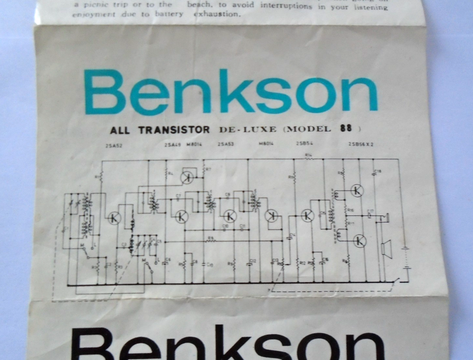 1960`s Benkson 2 Wave Band Transistor Radio Model 88 De-Luxe ...