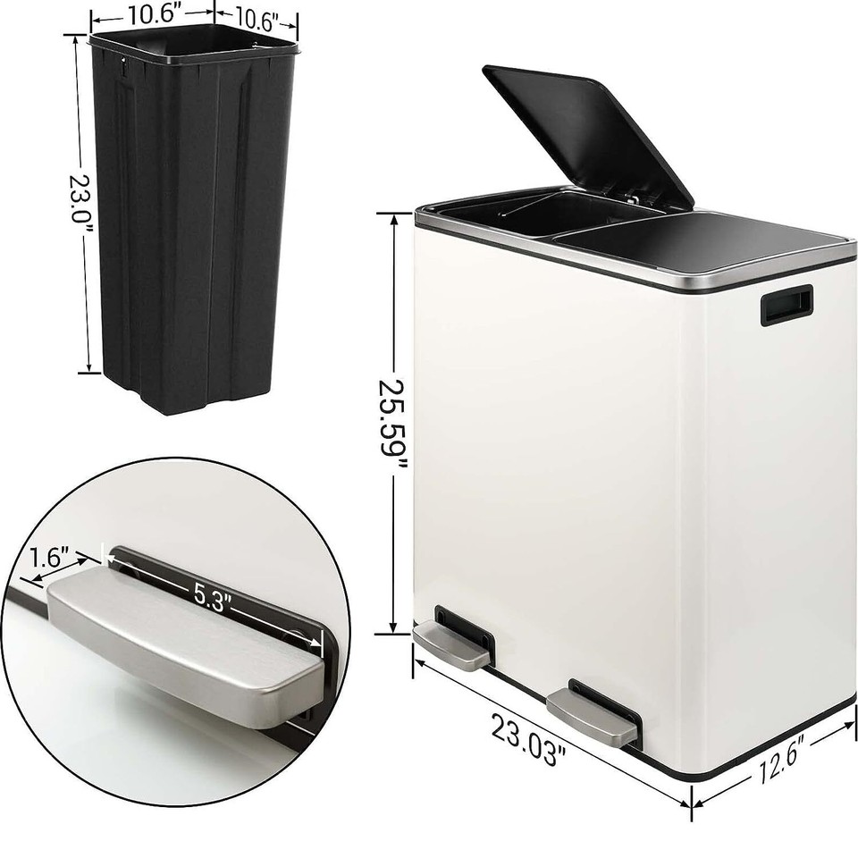 16 Gallon Kitchen Step On Trash Can Stainless Steel Recycle Garbage Bin ...