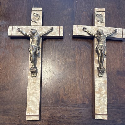 2 Vintage Religious Cross Walk Hangings Crucifix Wood | eBay