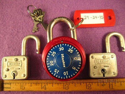 Old Antique VTG Master Lock 3 PC Padlocks 2 #44 5R & 1 Combo USA Made ...