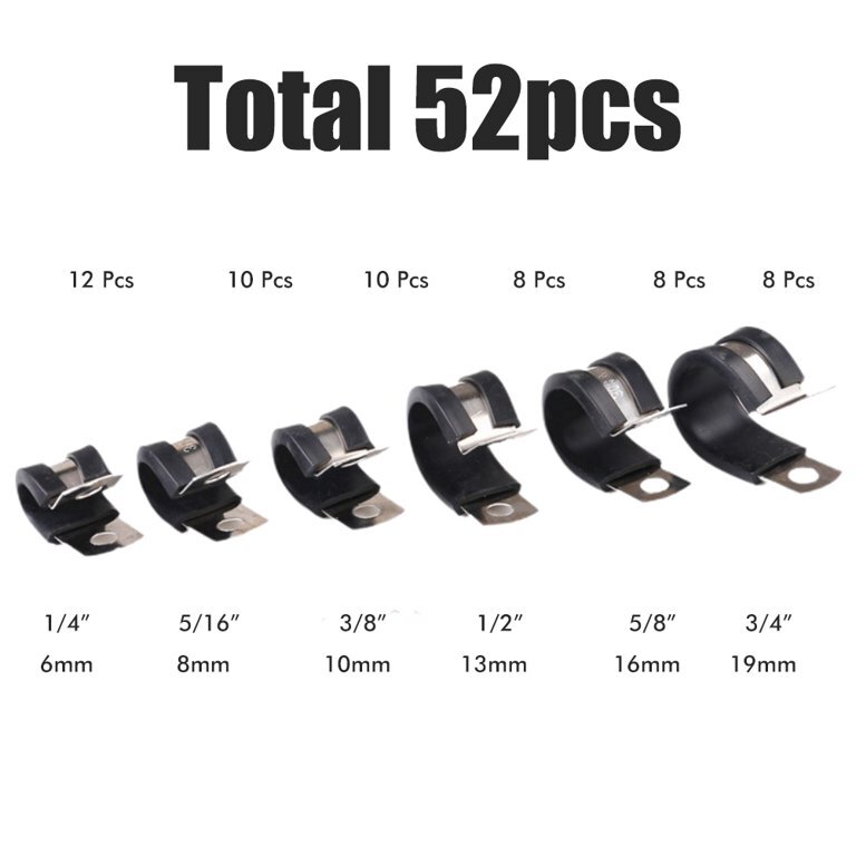 Rubber Lined P Clips Screws Set Kit Wiring Hose Pipe Tube Cable Clamps ...