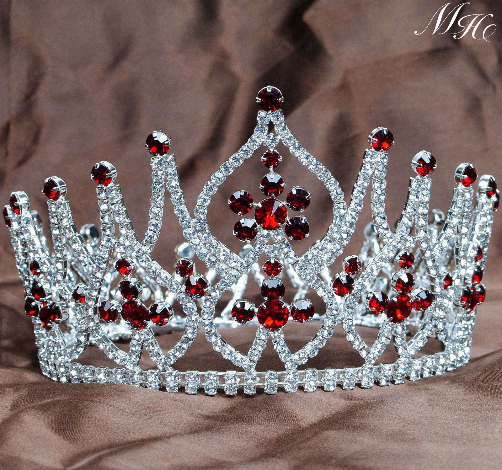 Red Ruby Crowns Rhinestones Crystal Tiaras Wedding Pageant Prom Party ...