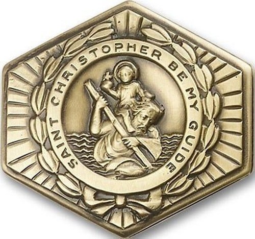Antique Gold Saint Christopher "Be My Guide" Travel Car Visor Clip, 1 1 ...