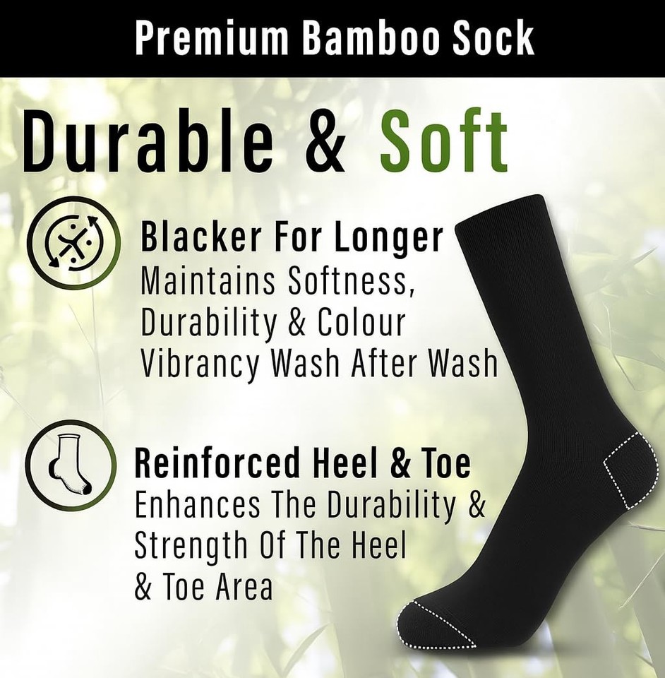 6 Pairs Bamboo Socks Mens Antibacterial Soft Crew Socks | UK 6-11 | EU ...