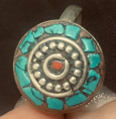 Vintage Retro Turquoise Coral Middle Eastern Ring Silver 10&3/4 1940 ...