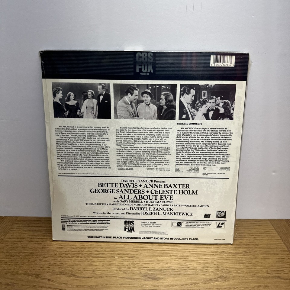 All About Eve Bette Davis Anne Baxter CBS FOX Laser Videodisc Brand New ...