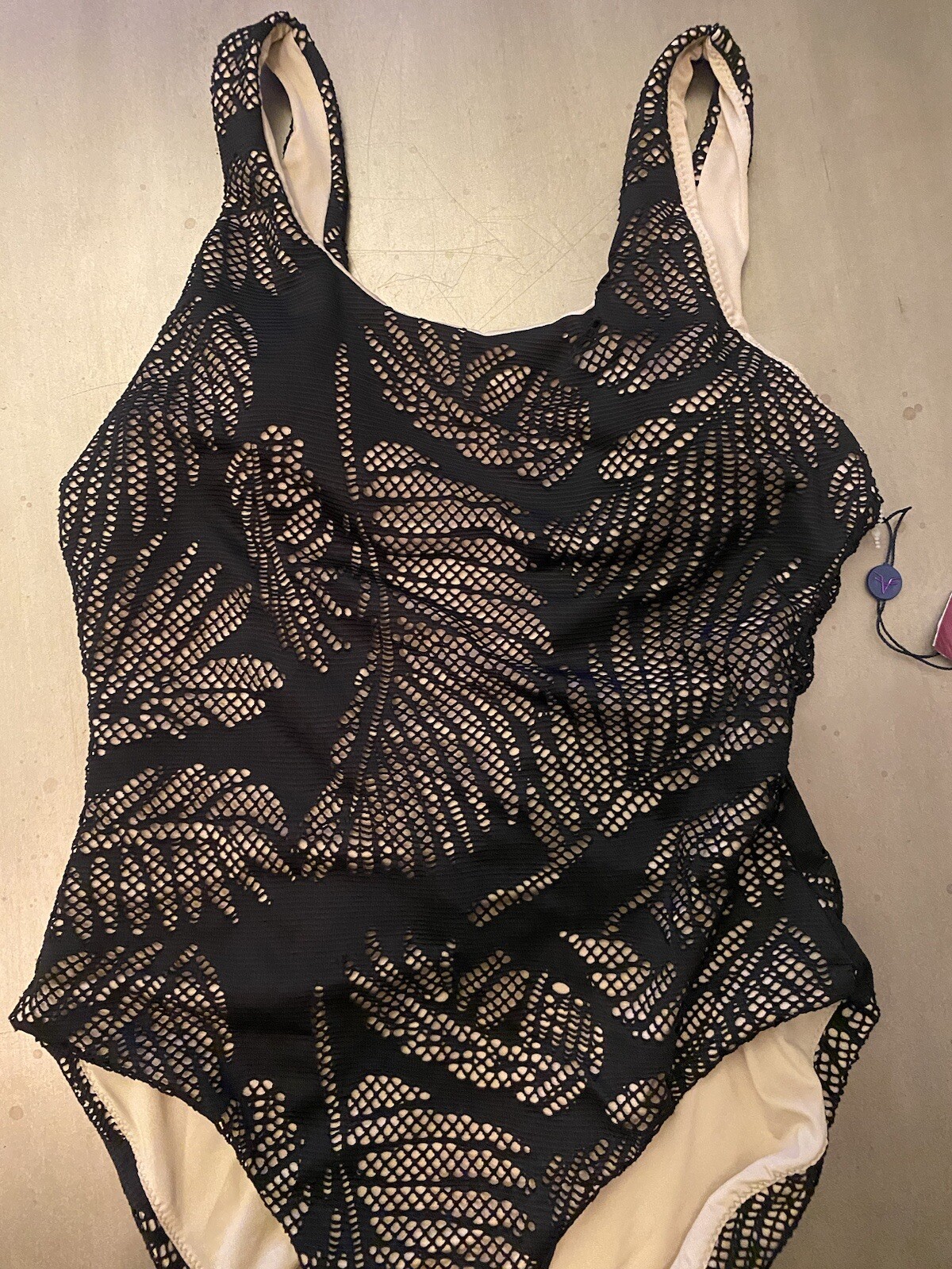 Vigoss One Piece Boho Swim Suit Women's M NWT Black Lace Leaf print | eBay