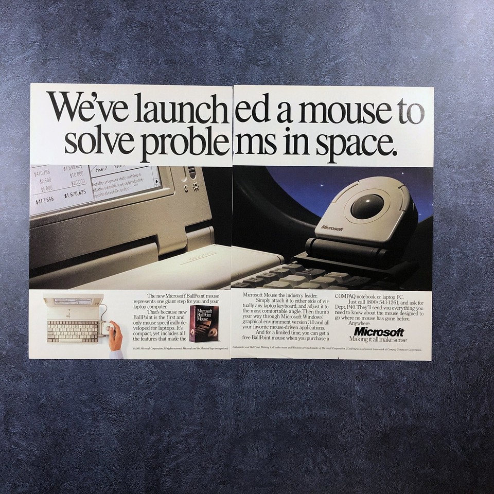 1991 Microsoft Ballpoint Mouse PRINT AD Retro Laptop Computers PC | eBay