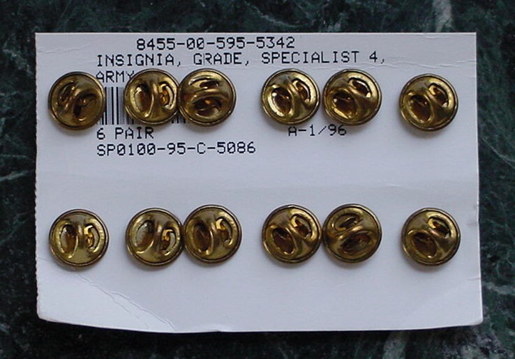 US ARMY SPECIALIST 4 BRASS RANK SPEC 4 INSIGNIA - 3 PAIR - 6 TOTAL ...