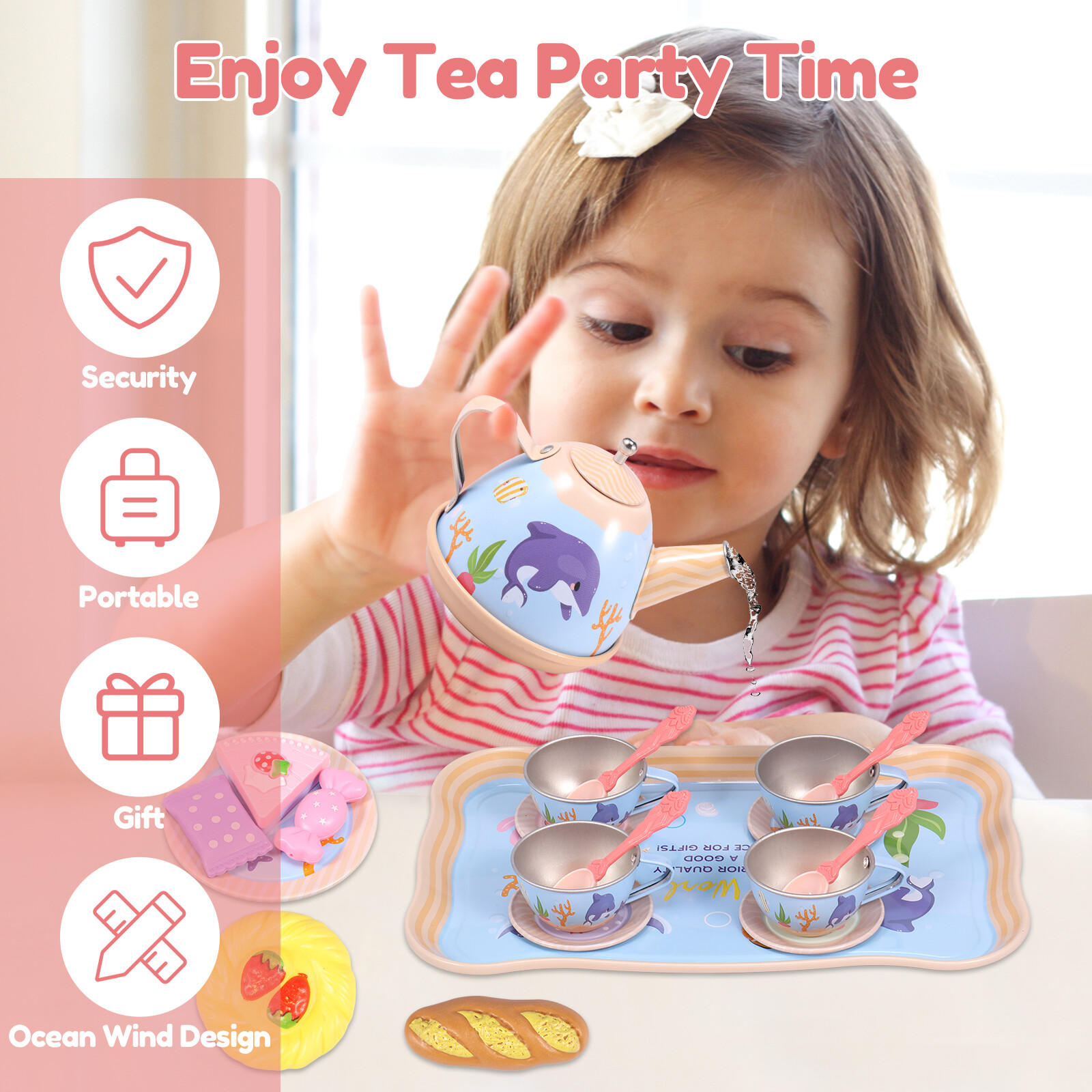 45Pcs Kids Tea Party Set Funny Afternoon Tea Pretend Toy with Dessert ...