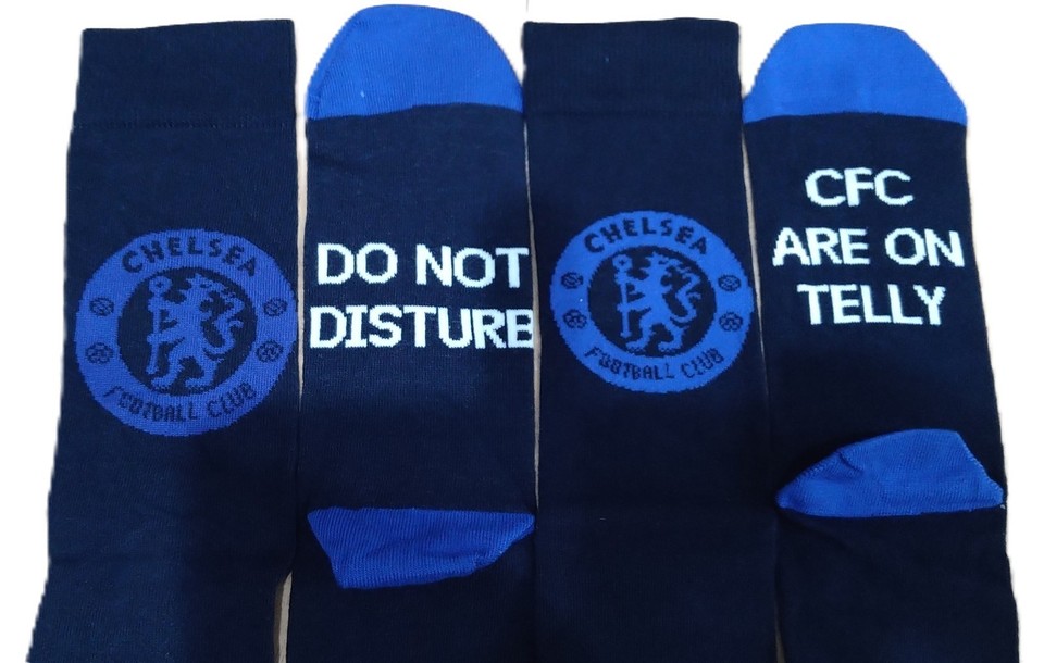 Chelsea FC Socks Mens Do Not Disturb & CFC Are On The Telly 2 Pack ...