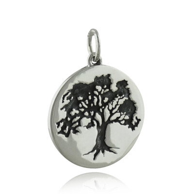 Mighty Oak Tree Charm - 925 Sterling Silver Round Etched Disc Trees ...