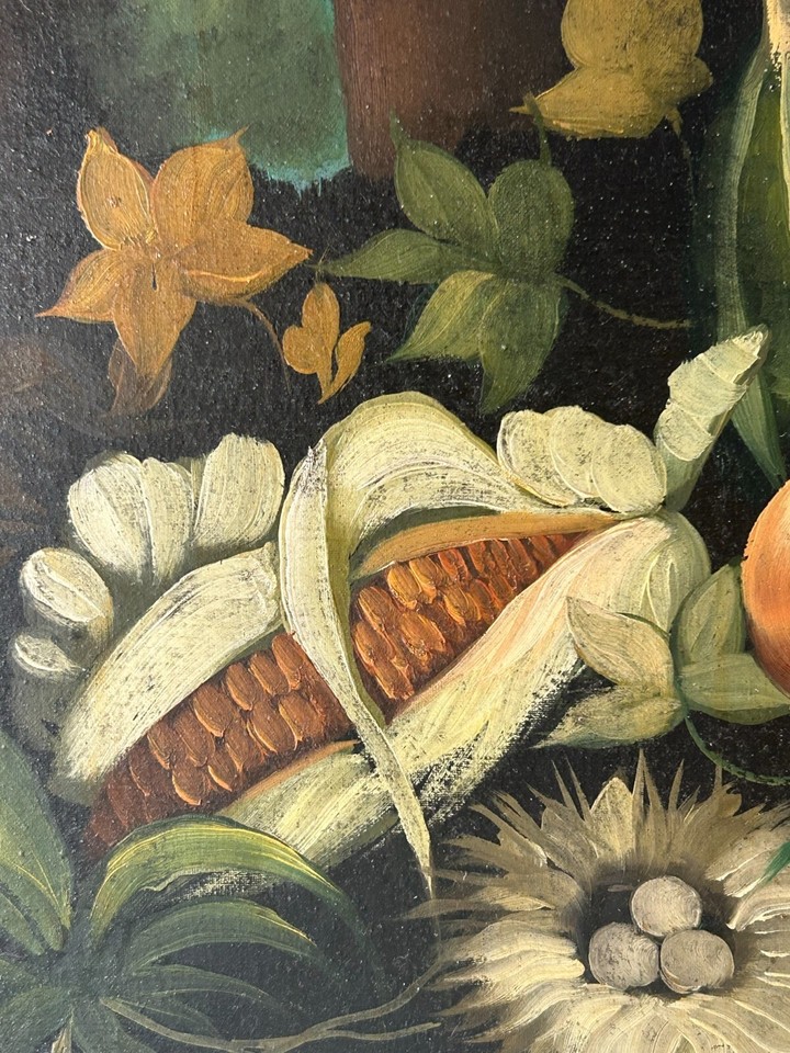 Old Continental Dutch Style Still Life Oil with Fruits & Flowers Signed ...