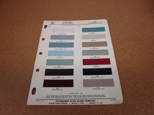 1963 63 Oldsmobile Olds car paint color chip chart sheet sample | eBay