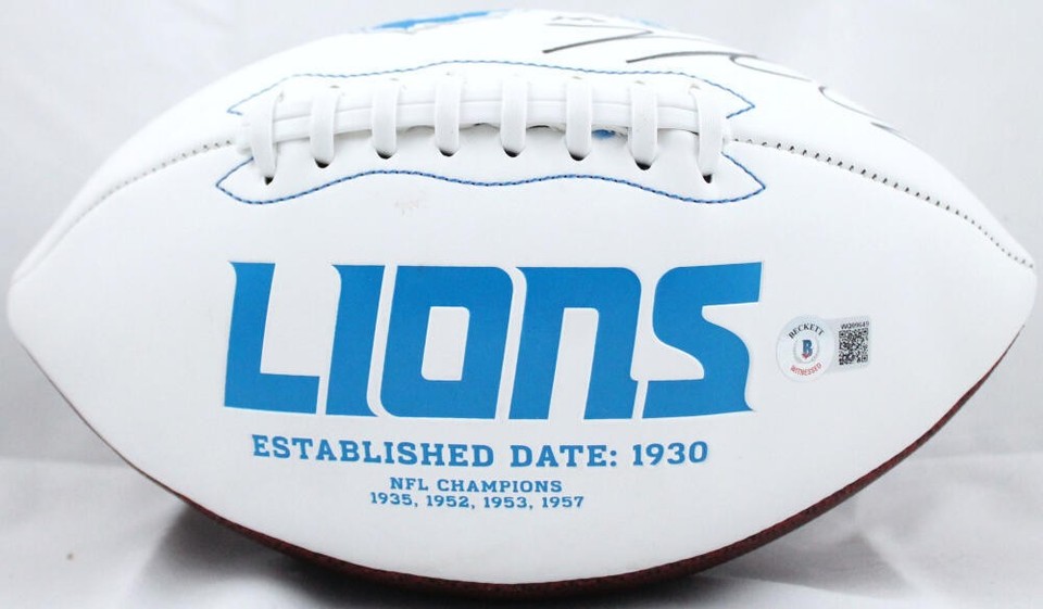 TJ Hockenson Autographed Detroit Lions Logo Football- Beckett W ...