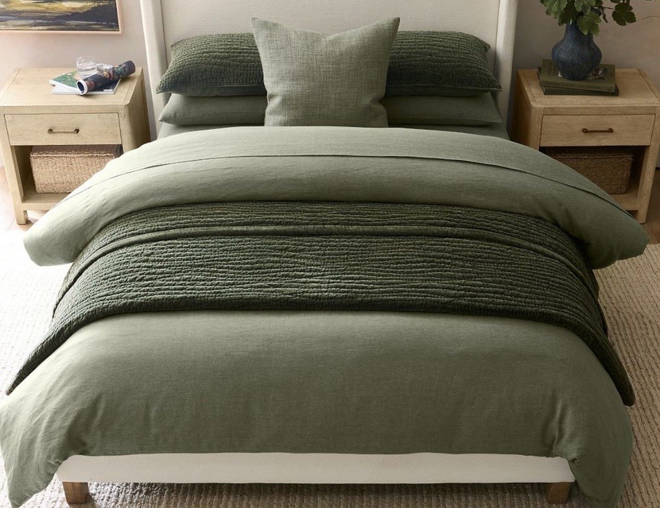 Pottery Barn Belgian Flax Linen Duvet Cover FULL/QUEEN Size LODEN GREEN ...