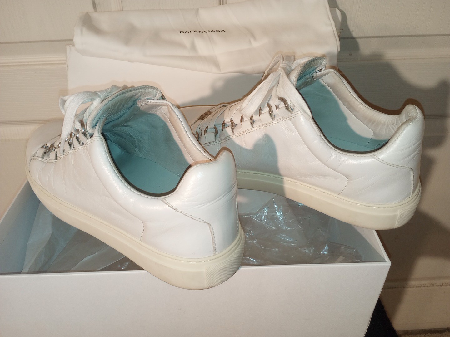 BALENCIAGA Low Top White Arena Sneakers Pelle S Gomm … - Gem
