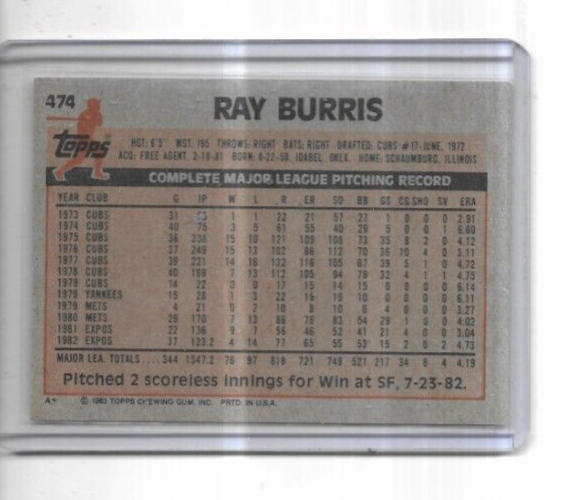 1983 Topps #474 Ray Burris Montreal Expos | eBay