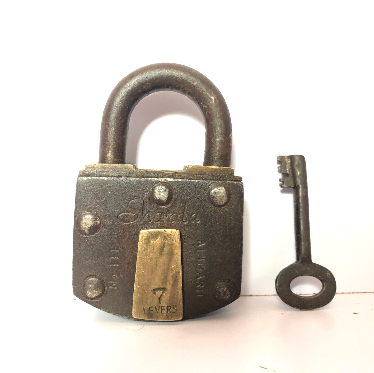 OLD VINTAGE IRON BRASS FIT ALIGARH PADLOCK WITH KEY . | eBay