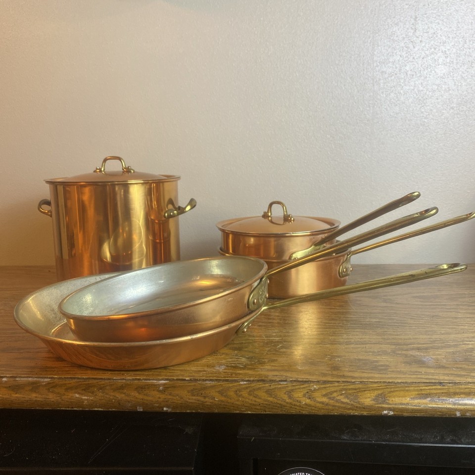 7 Pieces Vintage Copral Portugal 3 Pans & 2 Pots 2 Lids Copper and ...