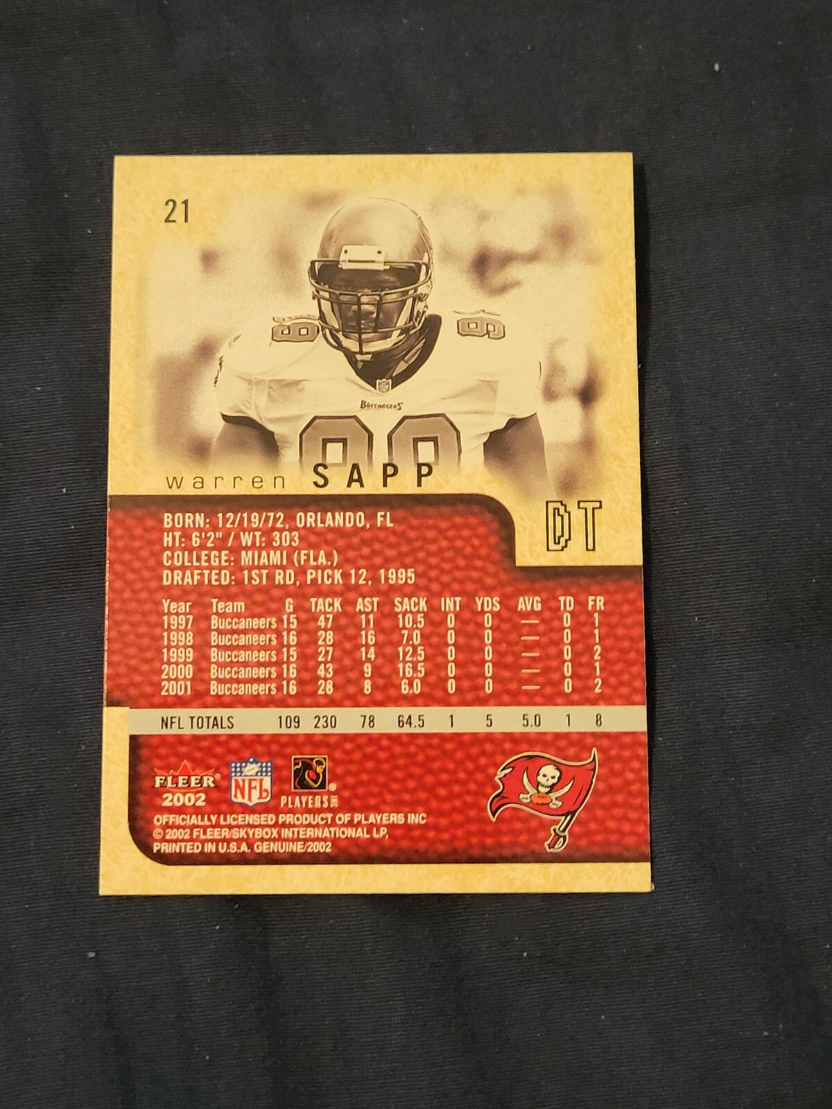 2002 Warren Sapp Fleer Genuine #21 Tampa Bay Buccaneers NFL | eBay