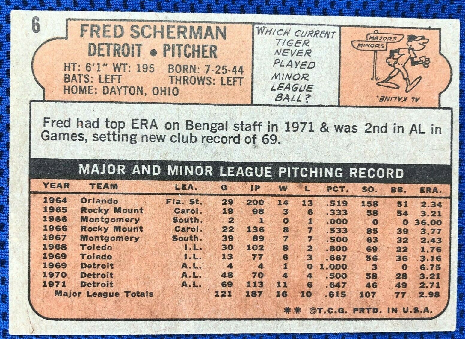 1972 TOPPS #6 FRED SCHERMAN (DETROIT TIGERS) BASEBALL CARD | eBay