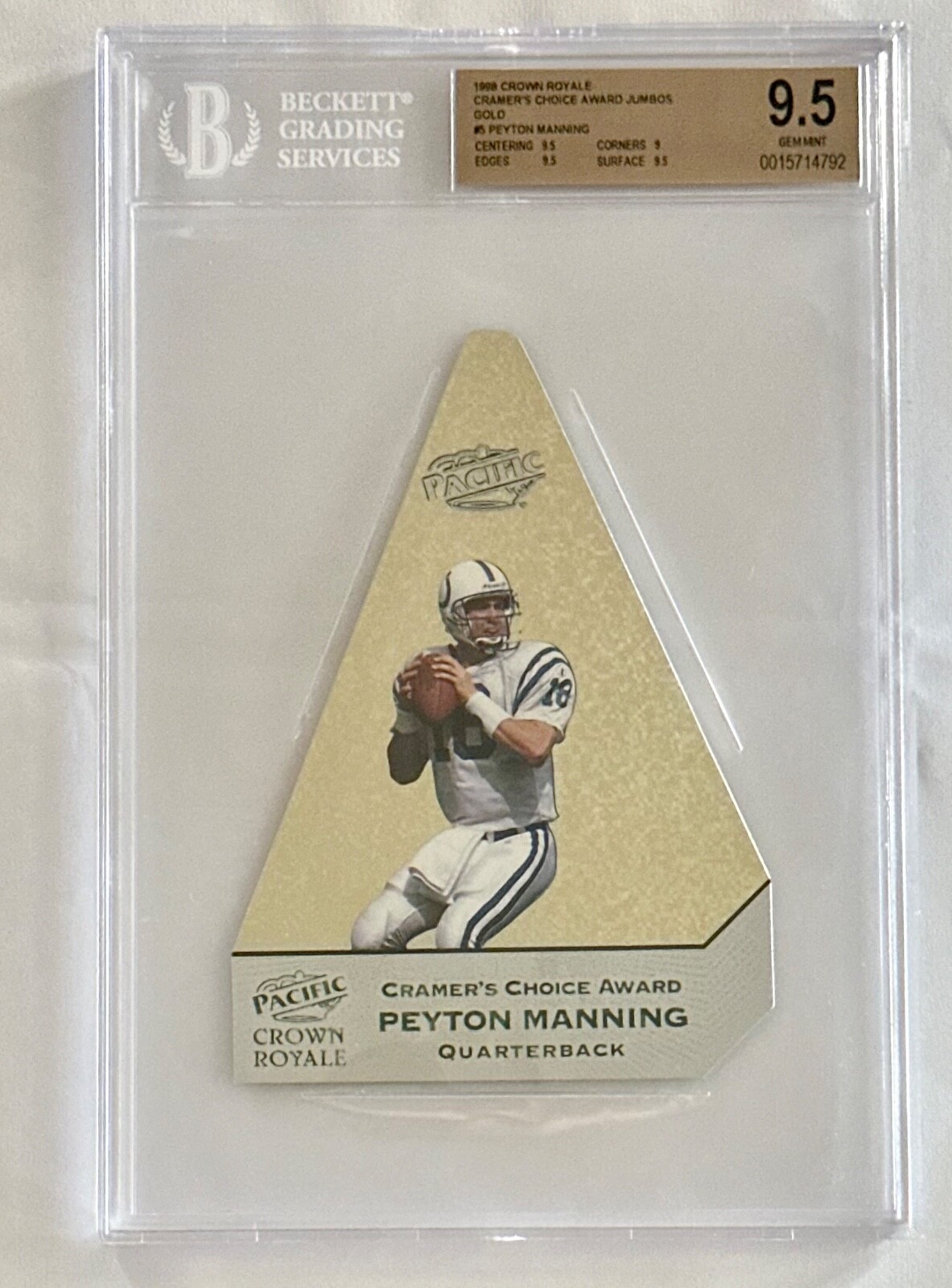 Peyton Manning RC 1998 Pacific Crown Gold 7/10 #5 Cramer's Choice Jumbo ...