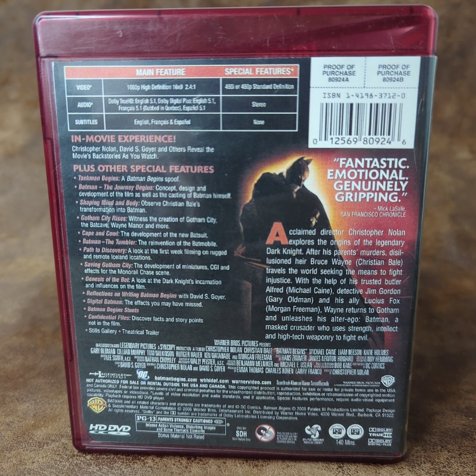 Batman Begins (HD DVD, 2006) Christian Bale Liam Neeson Morgan Freeman ...