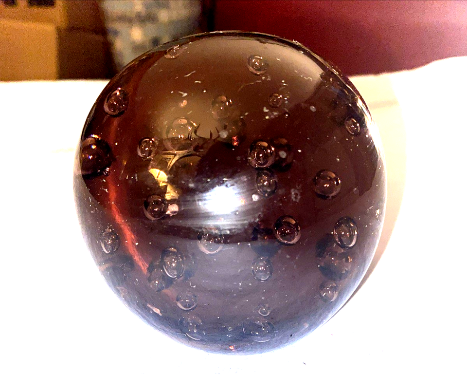 Vintage Amber Controlled Bubble Art Glass Orb Sphere Paperweight MCM | eBay